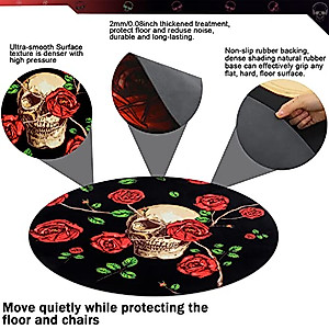 HiiARug Skull and Roses Area Rug 4Ft Round Rug Anti-Slip Floor Protector Round Gaming Computer Chair Mat for Home Decorations Office Gaming Room Mat