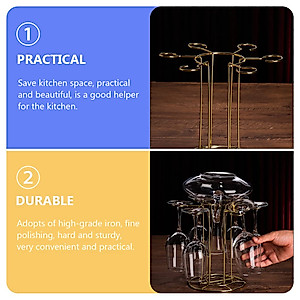 DOITOOL Wine Glass Holder Stand, Countertop Freestanding Stemware Drying Rack Vertical Wine Glass Display Storage Rack Tabletop Glass Display Hanger with 6 Hooks for Bar Kitchen Table, Gold