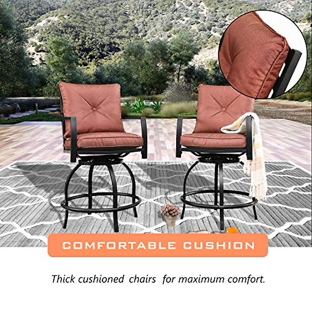 LOKATSE HOME Patio Stools Outdoor Swivel Bar Height Chairs Set of 2, Set, Red