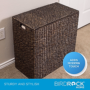 BIRDROCK HOME Handwoven Double Laundry Hamper | Removable Liner Bags | Laundry Basket with Lid - College Dorm Room Essentials, Bathroom, Bedroom, Home Clothes Storage, Organization | Espresso