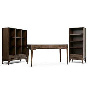 SIMPLIHOME Harper SOLID HARDWOOD 42 Inch Mid Century Modern Cube Storage Bookcase with Drawers in Walnut Brown, For the Living Room, Study Room and Office