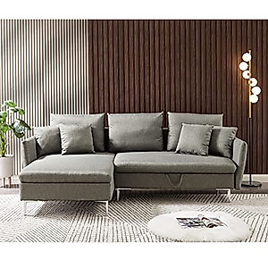 PEIHONGET Sleeper Sectional Sofa Couch, Modern L Shaped Sofa Bed with Pull-Out Sleeper Couches for Living Room Chasie Lounge Fabric Upholstered for Small Spaces, Apartment(Beige)