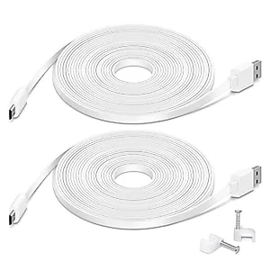 2 Pack 26FT Flat Power Extension Cable Compatible with Wyze Cam Pan, Kasa Cam, YI Dome Home Camera, Furbo Dog, Nest Cam, Blink, Cloud Camera, Durable Charging Cable for Security Cam