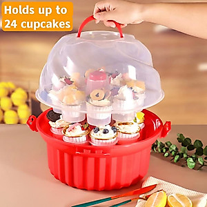 Wehome 3-Tier Cupcake Carrier,Cupcake Holder with Lid and Handle for 24 Cupcakes,Portable Cupcake Holder Cookie Carrier，Cupcake Transport&Storage Container，Christmas Baking Gifts for Bakers