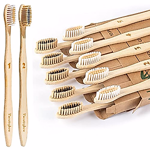 Bamboo Toothbrushes, BPA Free Medium Soft Bristle, Natural Biodegradable Wooden Toothbrush, Pack of 10