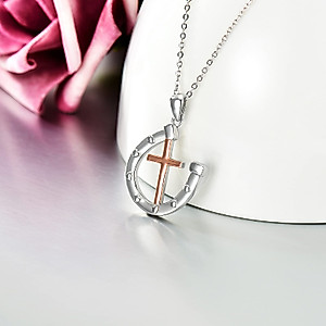MEDWISE Faith Cross Horseshoe Necklace Gifts for Women Cowgirl Sterling Silver Horseshoe Pendant Necklace Jewelry for Horse Lover Birthday Christmas Gifts