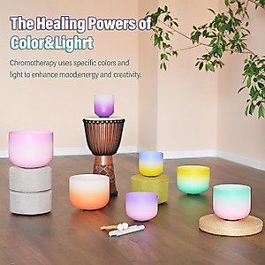 440HZ 6''-12'' Set of 7 PCS Quartz Color Crystal Singing Bowls Sound Healing Meditation