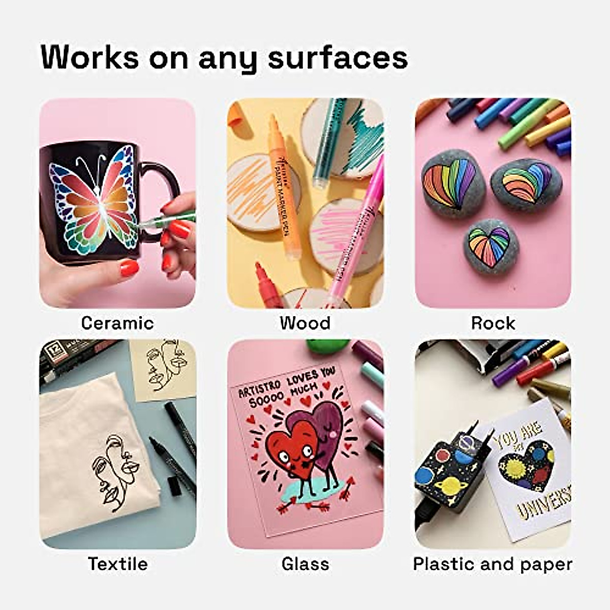 Metallic Paint Pens for Rock Painting, Stone, Ceramic, Glass, Wood, Fabric, Pebbles, Scrapbook Journals, Photo Albums, Card Stocks. Set of 12 Acrylic Paint Markers Extra-Fine Tip 0.7mm