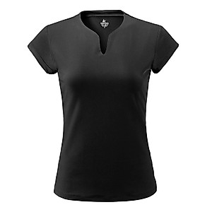 ANIVIVO Tennis Shirts for Women Short Sleeves, Solid Golf T Shirts V-Neck Running Shirts(Black,S)