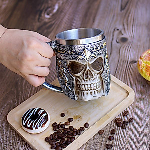 OTARTU 13oz Skull Coffee Mug Viking Skull Beer Mugs Stainless Steel Liner Gift for Men Father's Day Gifts