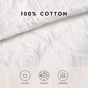 Laura Ashley Felicity Collection Quilt Set-100% Cotton, Reversible, All Season Bedding with Matching Sham(s), Pre-Washed for Added Softness, Queen, White