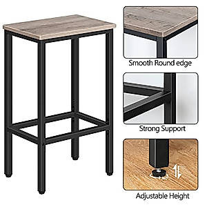 ALLOSWELL Bar Stools, Set of 2 Bar Chairs, Kitchen Breakfast Bar Stools with Footrest, 25.8" Dining Stools, Rectangular Industrial Bar Chairs, for Dining Room, Kitchen, Greige BAHG0101