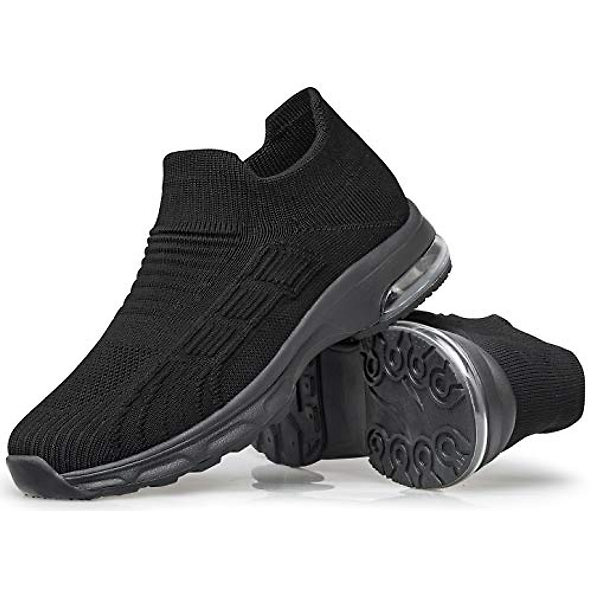 vibdiv Women Sneakers Fashion Walking Shoes Slip-on Air Cushion Lightweight Breathable Comfortable, Full Black 8