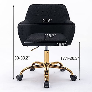 Goujxcy Fluffy Desk Chair, Black Faux Fur Vanity Chair Swivel Office Chair for Girls Women, Height Adjustable Cute Teddy Furry Makeup Chairs for Bedroom Home Office