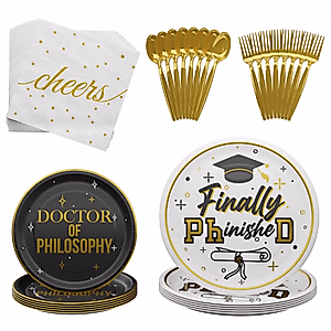 Blue Orchards PhD Graduation Party Supplies (108 Pieces for 20 Guests) - Doctor Party Decorations Doctorate Graduation Class of 2024 Décor Congratulations Disposable Paper Plates Napkins