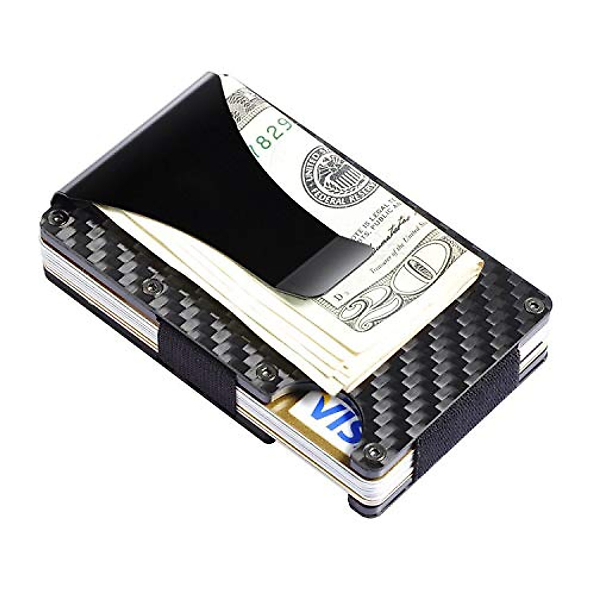 Calicob Carbon Fiber Wallet RFID Slim Minimalist Metal Elegant (Black)