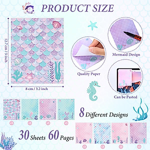 Ireer 48 Pcs Mermaid Pens and Mermaid Note Pads Set Mermaid Party Favors Mermaid School Supplies Cute Sticky Note Pads with Gel Ink Pen for Girls Birthday Gift Decorations School Classroom Awards