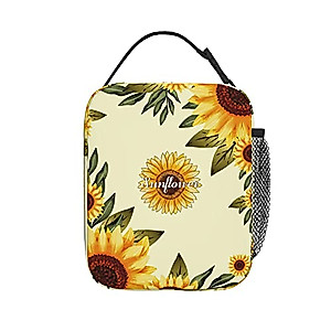 Sunflowers Lunch Bag for Kids boys girls Women Men,Reusable Insulated Lunch Box,Large Capacity Tote Bag for School, Work, Picnic, Travel (Sunflowers, One Size)