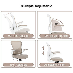 TOPBSHODC Office Chair, Ergonomic Desk Chair with Flip-up Armrests, PU Leather Computer Chair with Lumbar Support, Home Office Desk Chairs with Thickened Cushion, Swivel Mesh Task Chair, Khaki