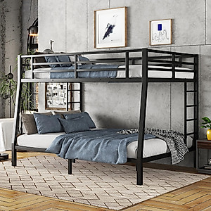 Metal Full XL Over Queen Bunk Beds for Adults,Heavy Duty Adult Bunk Beds,Bunk Bed Full Over Queen with 2 Ladders,Queen Bunk Bed,Bunk beds with Queen Bottom Bed,Noise-Free,Black
