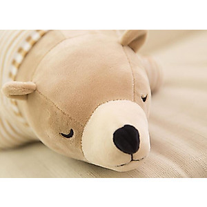 MMTTAO Polar Bear Plush Toy, 14" Brown Sleeping Stuffed Animal, Soft Huggable Doll for Kids & Adults