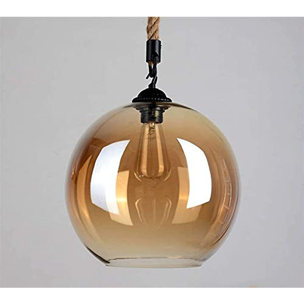 JewOss Chandeliers,Pendant Light Iron Hanging Light+E27 Bulbs Hemp Rope Hanging Chain Glass Lampshade + Living Room Restaurant Bar Cafe Chandelier 30 X 30Cm (Color : 20 * 20cm)