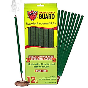 Mosquito Guard 12 Mosquito Repellent Sticks - 2.5 Hrs Protection 1ft, Plant Based Citronella Incense Sticks - Natural Mosquito Repellent Outdoor Patio