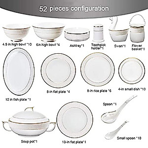 GagalU Dinnerware Set,52 Pieces Ceramics Phnom Penh Plates Bowls Combination Bone China Embossed Pattern Dinnerware Set for Banquet