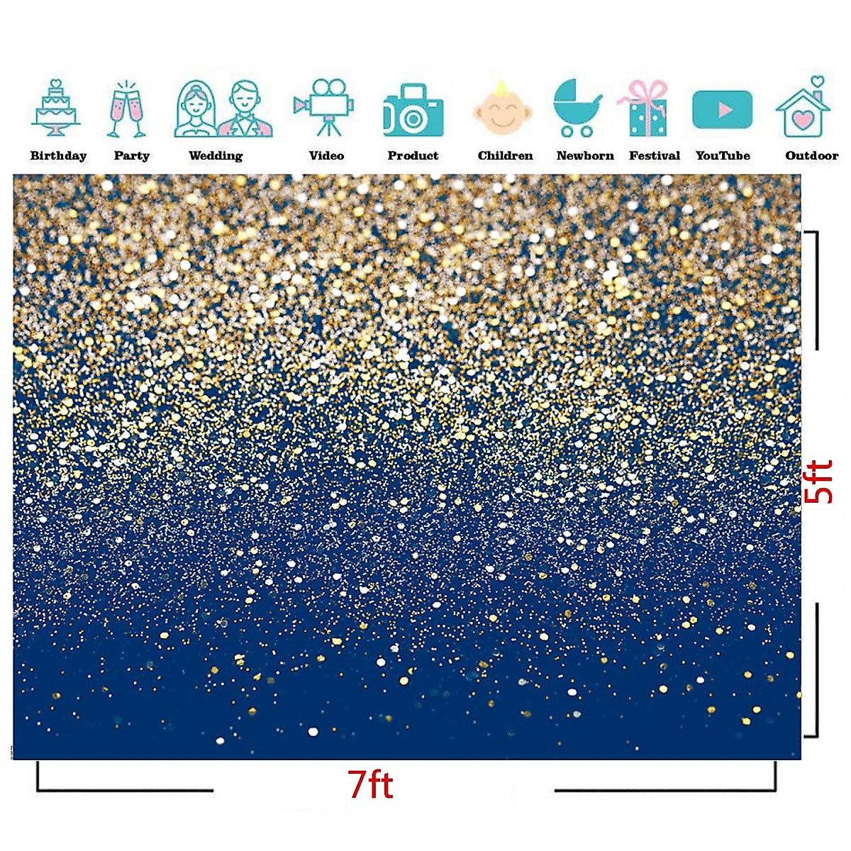 CYLYH 7X5FT Blue and Gold Backdrop Golden Spots Backdrop Vinyl Photography Backdrop Vintage Astract Background for Family Birthday Party Newborn Studio Props D595