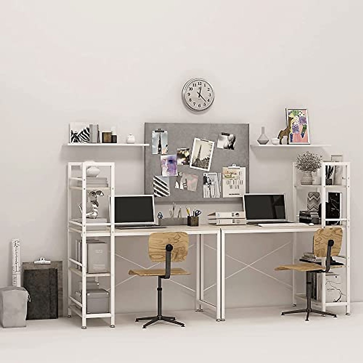 4NM 47" Computer Desk with 4-Tier Bookshelf, Home Office Desk Writing Workstation Study Table Multipurpose for Small Space Work - Natural and White