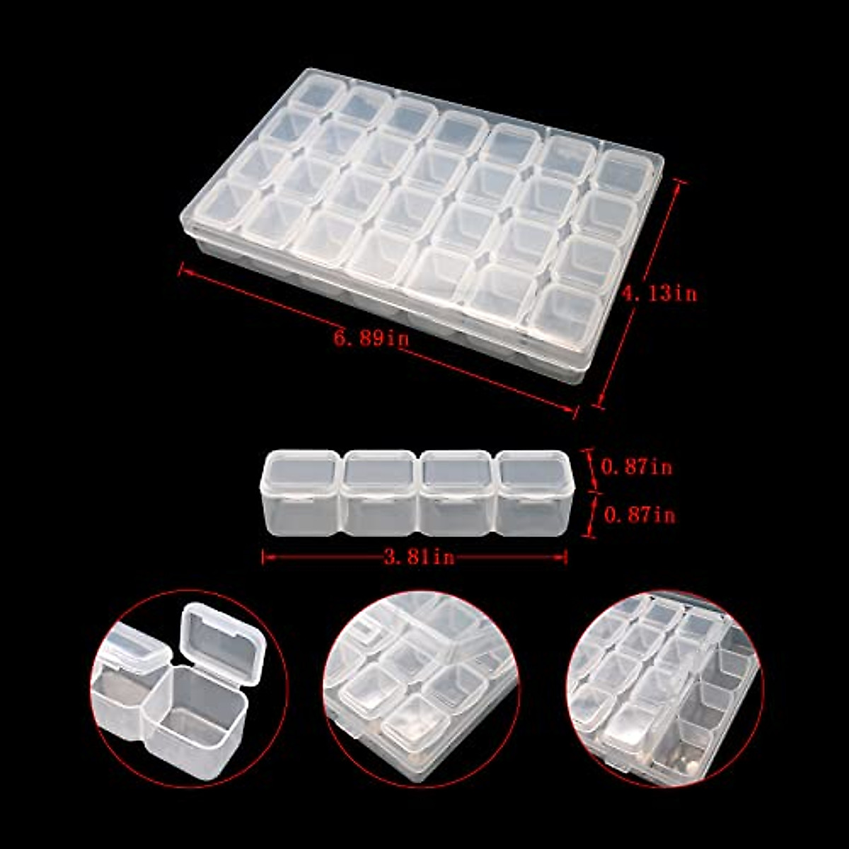Diamond Painting Boxes, 2 Pcs 28 Slots Storage Containers for Diamond Arts Crafts Accessories Tools with Label Sticker, Portable DIY Nail Bead Organizer, Transparent Plastic