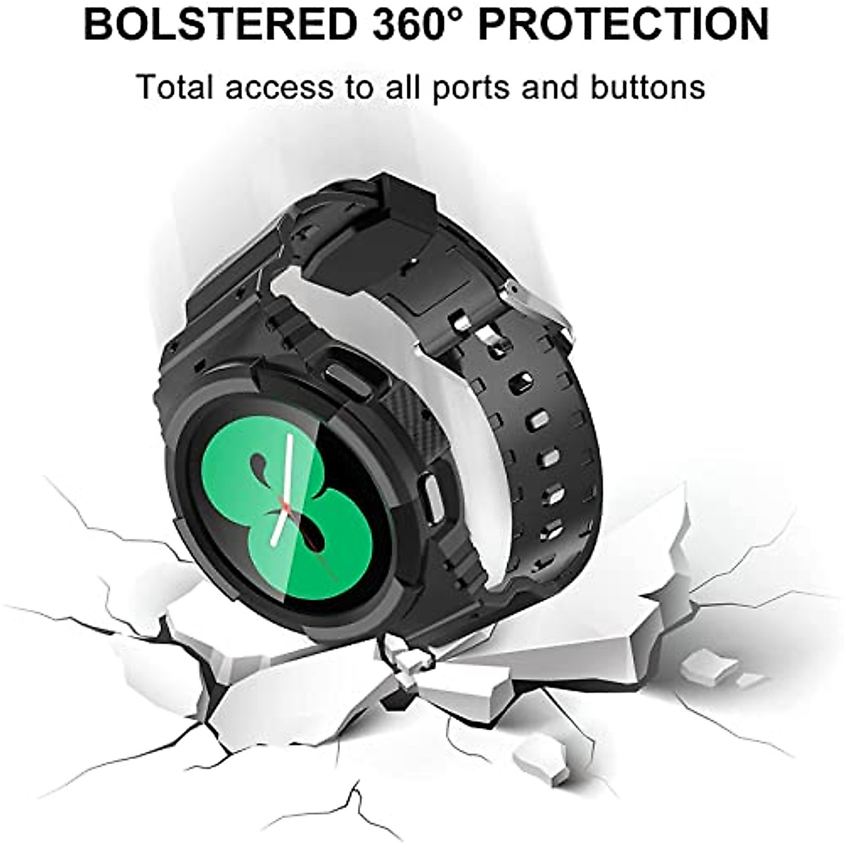 VeveXiao Rugged Case Band for Samsung Galaxy Watch 4 Classic 46mm Band with Bumper Accessories, Galaxy Watch 4 Classic 42mm Replacement Strap for Men Women, Galaxy Watch 4 Classic 46mm, black