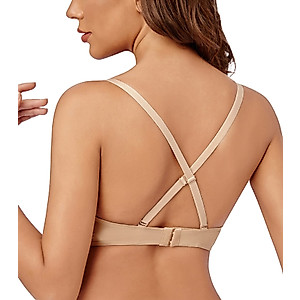 Wekofi Deep V Plunge Bras for Women Convertible Sexy Low Back Invisible Magic Wire Bra(Sand, 38C)