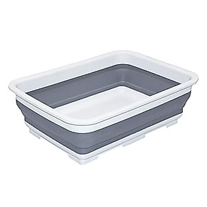 Goderewild 2.6 Gal(10L) Collapsible Dish Pans for Washing Dishes, Space Saving Multiuse Foldable Sink Tub, Kitchen Storage Tray for Outdoor Camping, Vegetable Washing, RV (Gray)