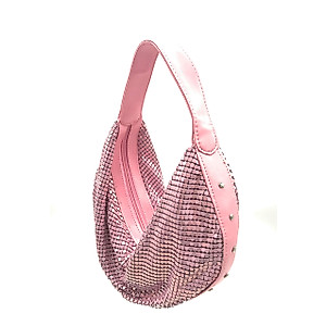 Womens Hand carry Hobo Bag clutch metal mesh evening purse for Cocktail Party Prom Wedding Banquet (Pink)