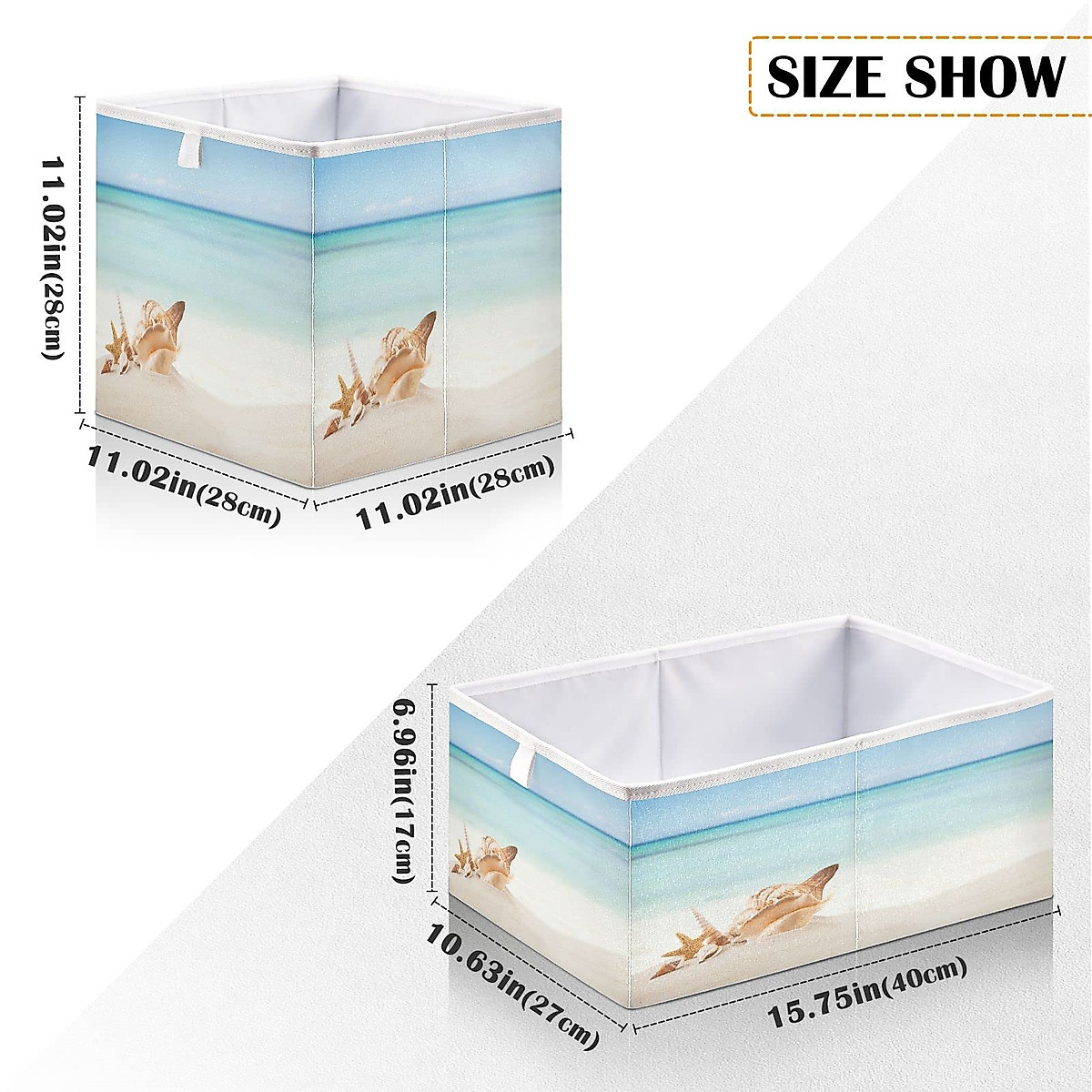 Beach Shelf Baskets for Organizing,Closet Storage Bins Large Collapsible Storage Baskets with Handles for Closet,11X11X11 In, Sandy Beach,ODK1295