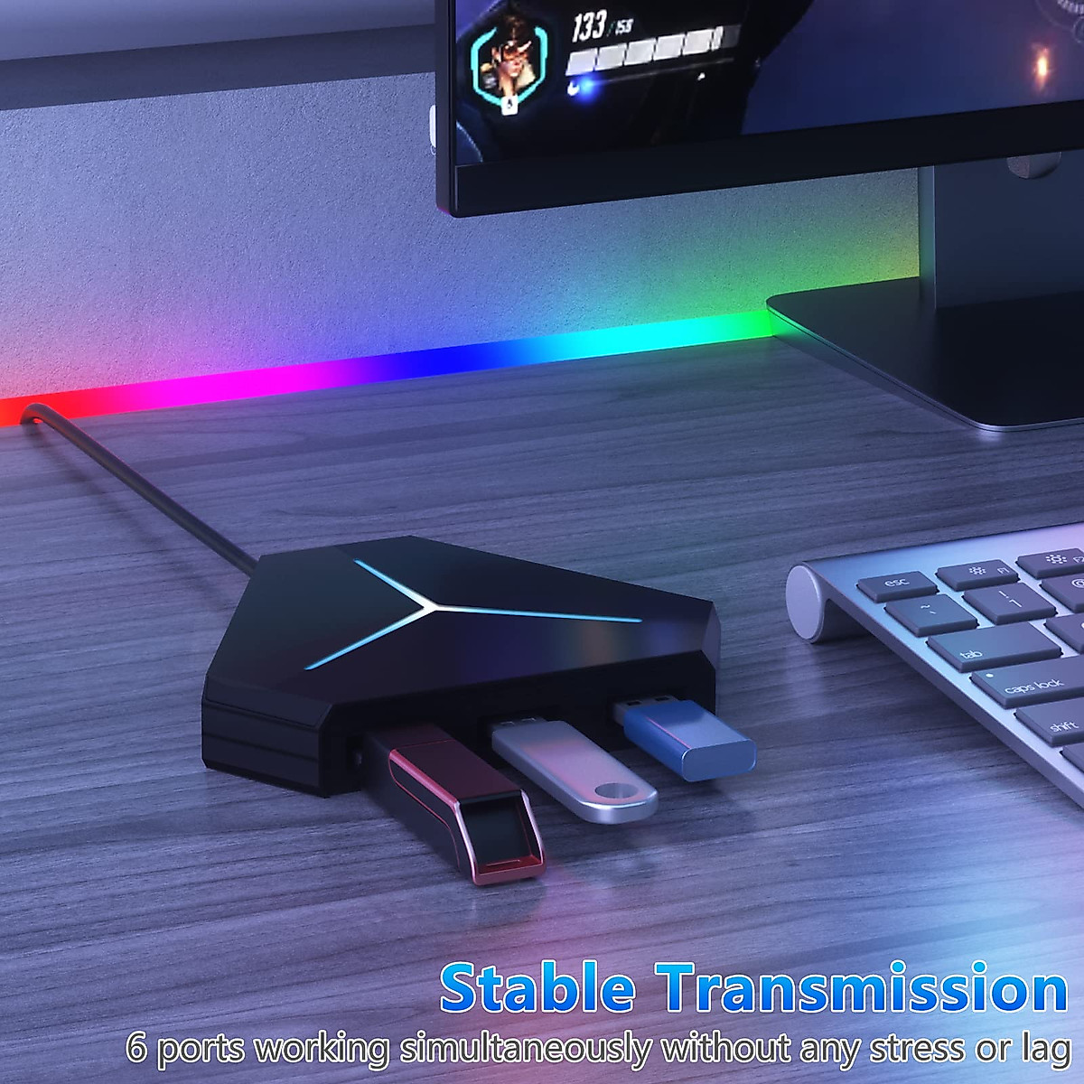 Daakro 10-Port USB Hub 3.0/2.0, USB C Hub with 3.2ft/1m Long Cord, SD/TF Card Reader, USB Splitter for Laptop, Keyboard, Mouse, Mac, PC, Ipad Pro, Surface Pro and USB C Devices