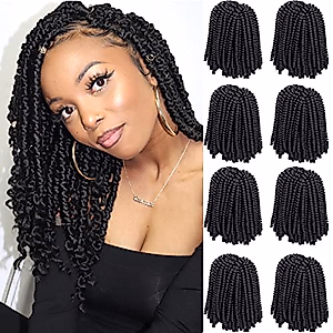 Spring Twist Hair 12 inch 8 packs Spring Twist Crochet Hair For Butterfly Locs Soft Locs Bomb Twist Short Fluffy Black Crochet Braids Hair Synthetic Fiber Braiding Hair Extensions (12Inch 1B#)