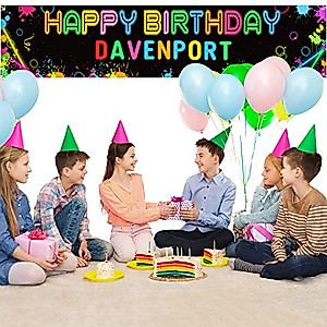 Pajean Customize Personalized Glow in The Dark Birthday Backdrop Custom Neon Banner Happy Birthday Party Decorations Make Your Own Glow Banner DIY Colorful Graffiti Banner Birthday Party Decor