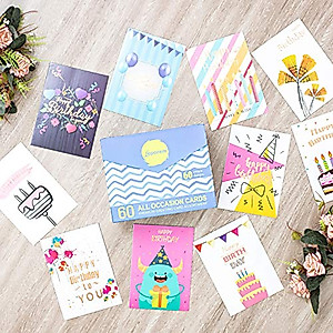 60 All Occasion Greeting Cards - Large 5”x7”, All Rose Gold Foil Unique Design Assorted Cards, Happy Birthday Card, Thank You Cards, Message Inside, Magnetic Bulk Box Set Variety Pack w/Thick Envelope