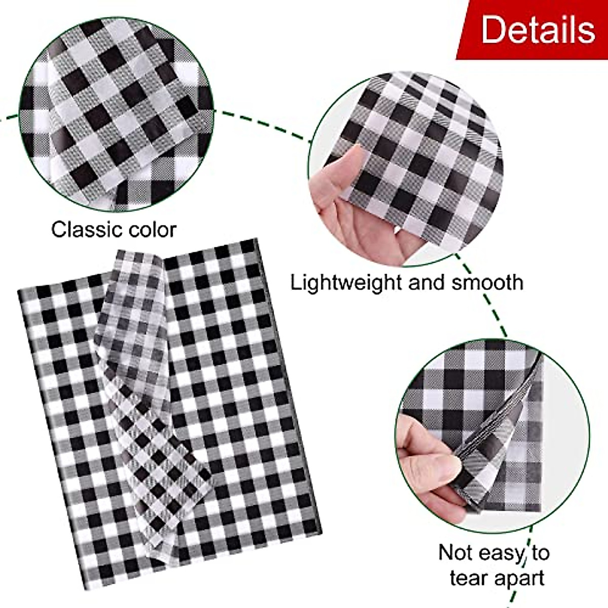 MIAHART 60 Sheets Christmas Tissue Paper 14 x 20inch Buffalo Styles White Black Plaid Gift Wrapping Tissue Paper for DIY Crafts Gift Bags Christmas New Year Party Supplies
