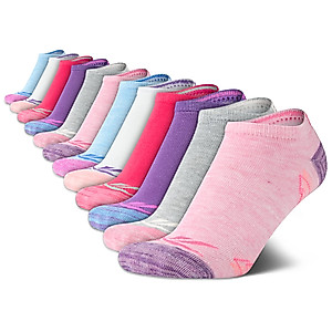 Reebok Girls' Low Cut Socks – 12 Pack Lightweight Breathable Low Cut No Show Socks for Girls - Girl's Athletic Socks, Size Medium, Pink Assorted