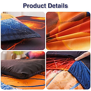 A Nice Night Basketball Print,with Fire and Ice Pattern, Comforter Quilt Set 6PCS Bedding Sets, for Boys Kids Teen (Basketball, Full)
