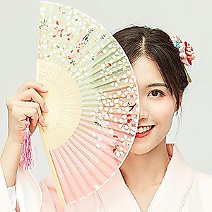 Handmade Folding Fan Vintage Bamboo Folding Hand Held Flower Fan Chinese Dance Party Solid Fan for Party Hand Bamboo Flower Hand Fans Personalized Handheld Fan