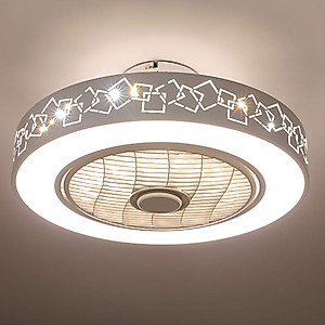 Ceiling Fan Light, Enclosed Round LED Dimmable Ceiling Lighting Fan with Invisible Blades,Semi Flush Mount Low Profile Fan W/Remote Control for Bedroom Office Living Room Children's Room 110V