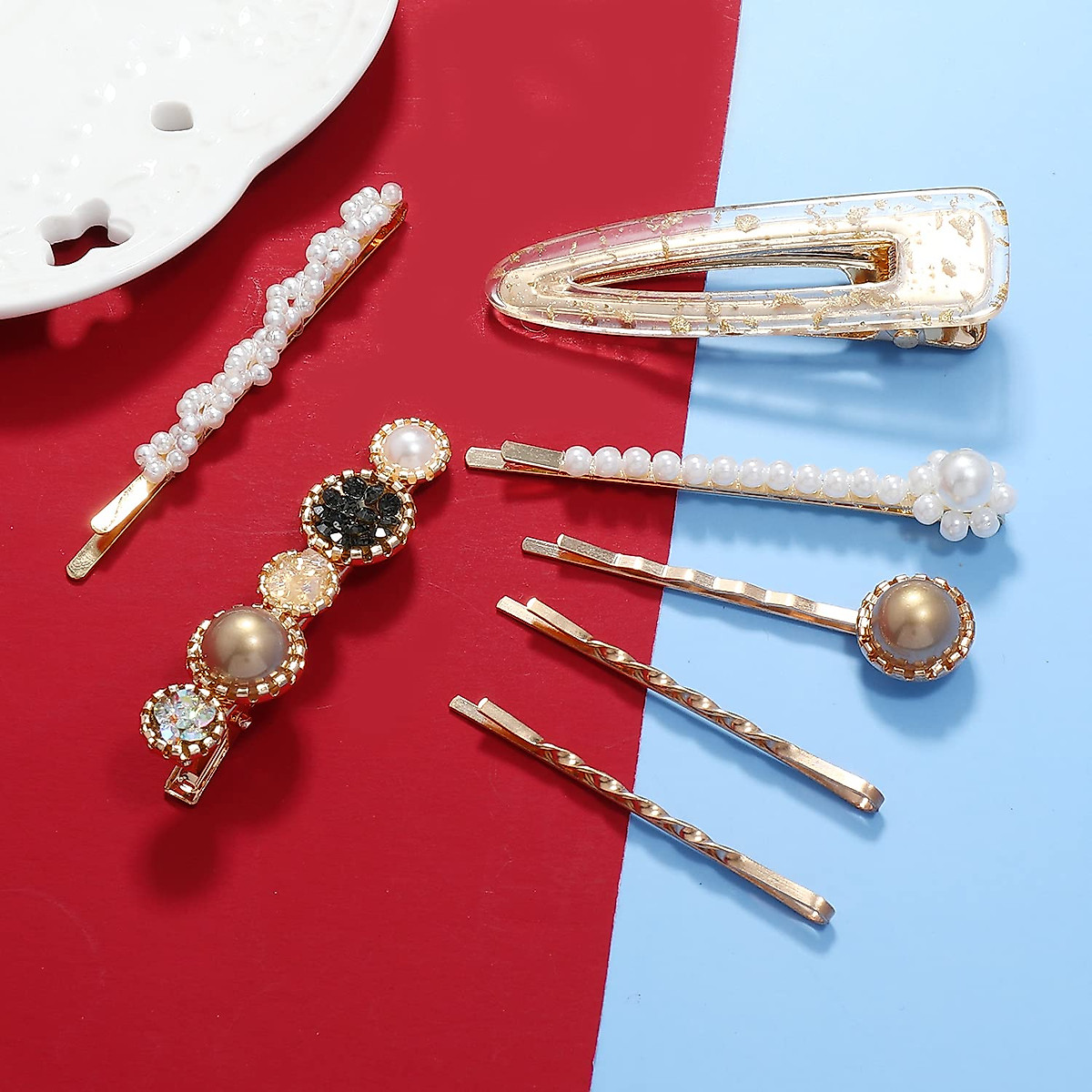 Women Hair Accessories 18PCS Handmade Simulation Pearl Barrettes Clip Set Geometric Flower Bobby hairpin Girls Headwear…