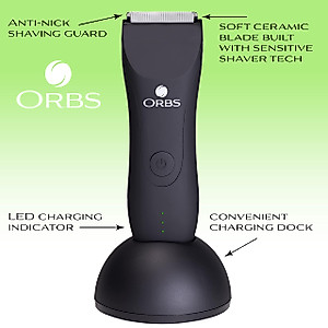 Orbs™ Electric Trimmer for Men, Premium Ball Trimmer/Shaver for Men, Waterproof Groin and Body Shaver Groomer, Replaceable Ceramic Blade Heads,100 Min Battery Life