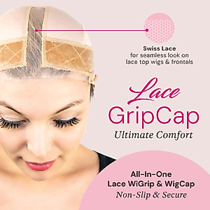 MILANO COLLECTION Lace Wig Grip Cap for Women, Adjustable Wig Caps for Women Non Slip with Headband to Secure Lace Top Perfectly in Place, One Size Fits All, Nude
