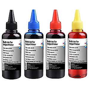 Universal Dye Ink Refill Kit for HP Canon Epn Brother Lexmark Printers Compatible Cartridges Refillable Cartridge CISS CIS System 4 Color Set with 4 Free Syringes (BK, C, M, Y)