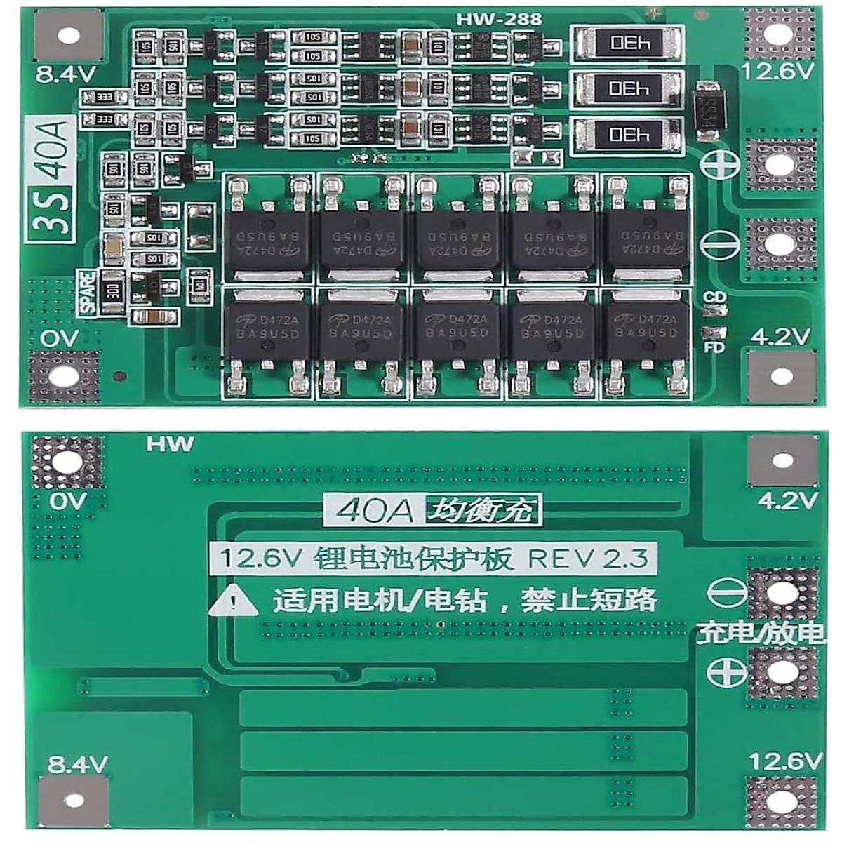 AOICRIE 3S 12V 40A PCB BMS Protection Board for 18650 Li-ion Lithium Battery Cell Module